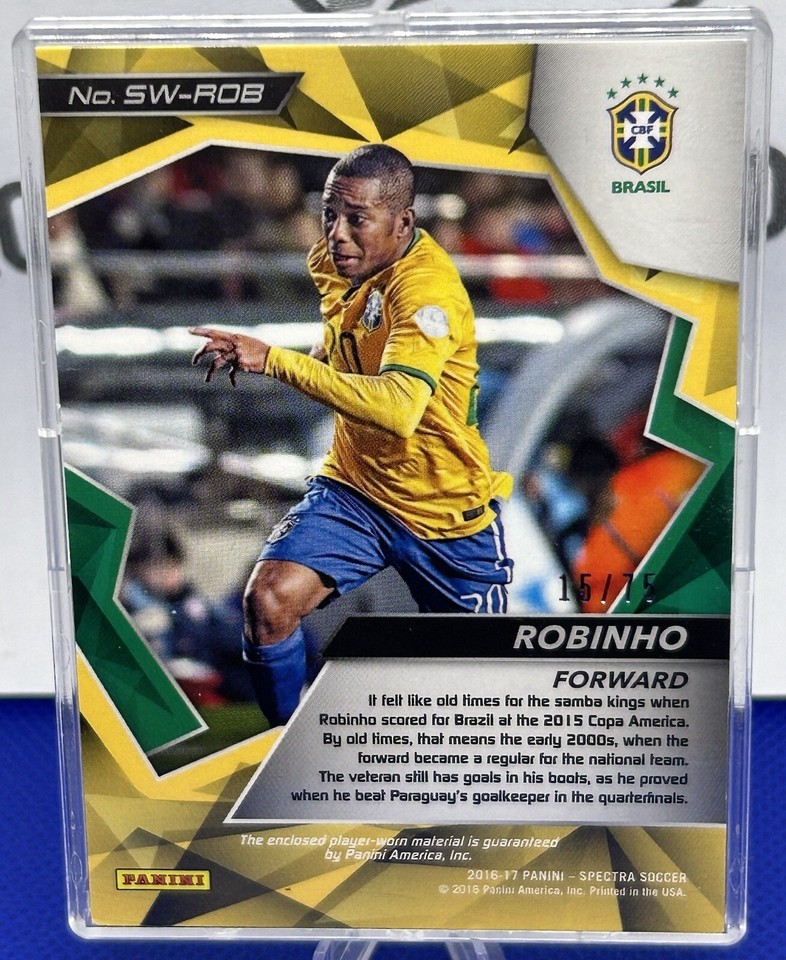 🇧🇷Robinho panini spectra soccer 2016-17 player worn patch SW-ROB 15/75 ...