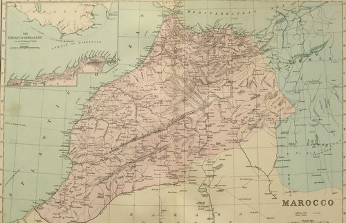 1891 ANTIQUE MAP MAROCCO FEZ ATLAS MOUNTAINS MOROCCO THE STRAIT OF ...