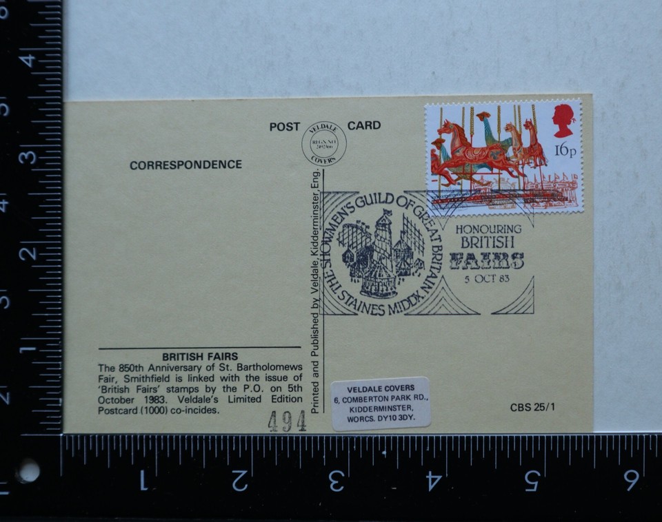 Carte Postale Vintage 1983 Britannique Foires 850TH Anniversaire St ...
