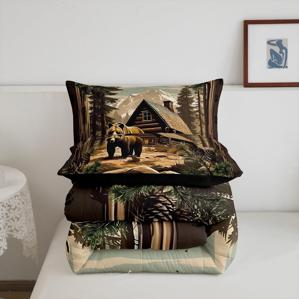 Rustic Bear Comforter Set - Woodland Lodge Bedding for Kids & Adults ...