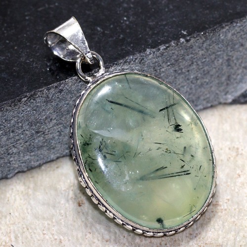 925 Silver Plated Moss Prehnite Ethnic Pendant Jewelry Size 1.8" MJ | eBay