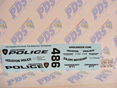 Houston TX Police Ghost 1:24 Water Slide Decals Fits '22 Motormax Black ...