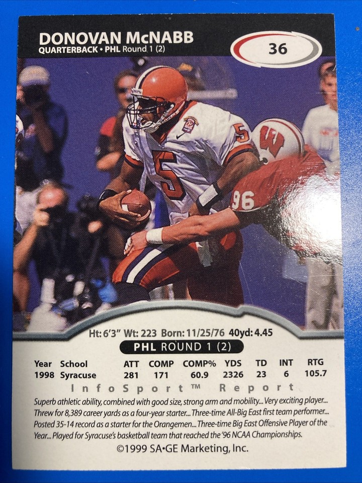 1999 SAGE #36 Donovan McNabb /4200 | eBay