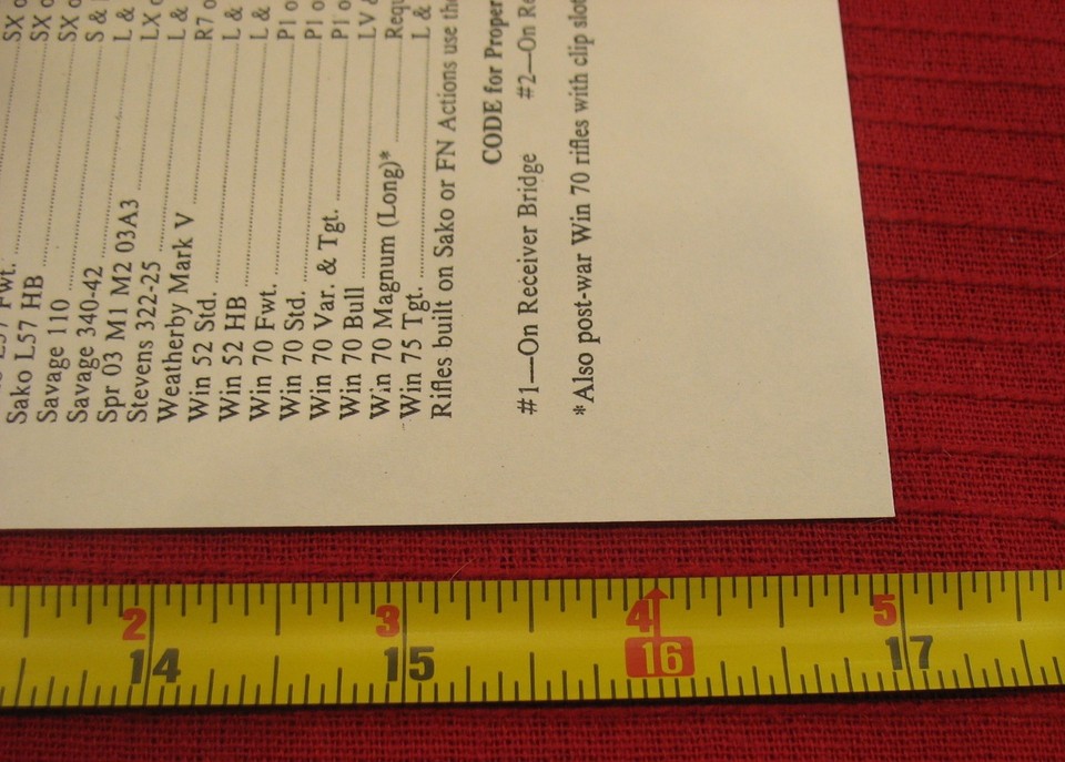 Unertl Scope Base Chart with Mounting Applications & Dimensions | eBay
