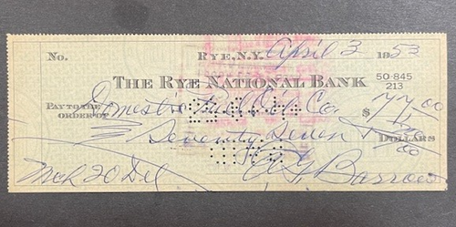 ED BARROW Autographed Signed Check Yankees Baseball Hall Of Fame Died 1953