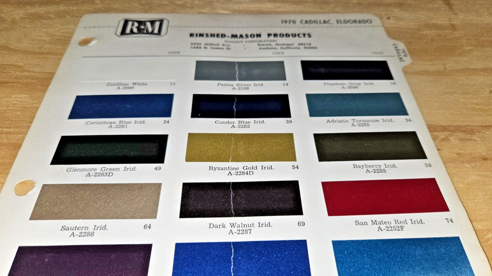 1970 CADILLAC Eldorado PAINT CHIPS Chart RM Automotive Color List Codes ...