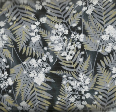 Zephyr graphite fern metallic black gray gold Timeless Treasures fabric ...