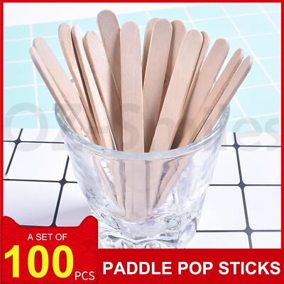 100 x Wooden Craft Stick Paddle Pop Sticks Coffee Tea Ice Cream 11.5 X ...