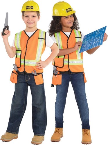 Construction Worker Kit Orange Vest Career Fancy Dress Halloween Child ...