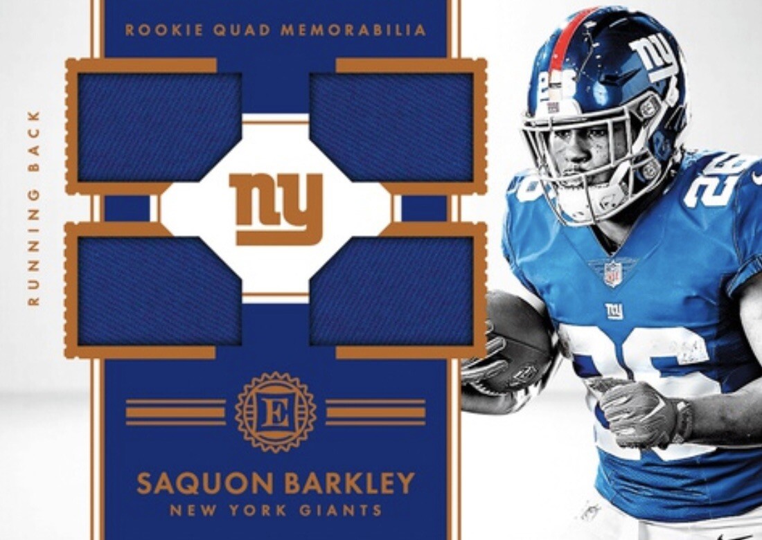 2018 Encased Saquon Barkley Rookie Quad Patch RC NFL Blitz Digital Card ...