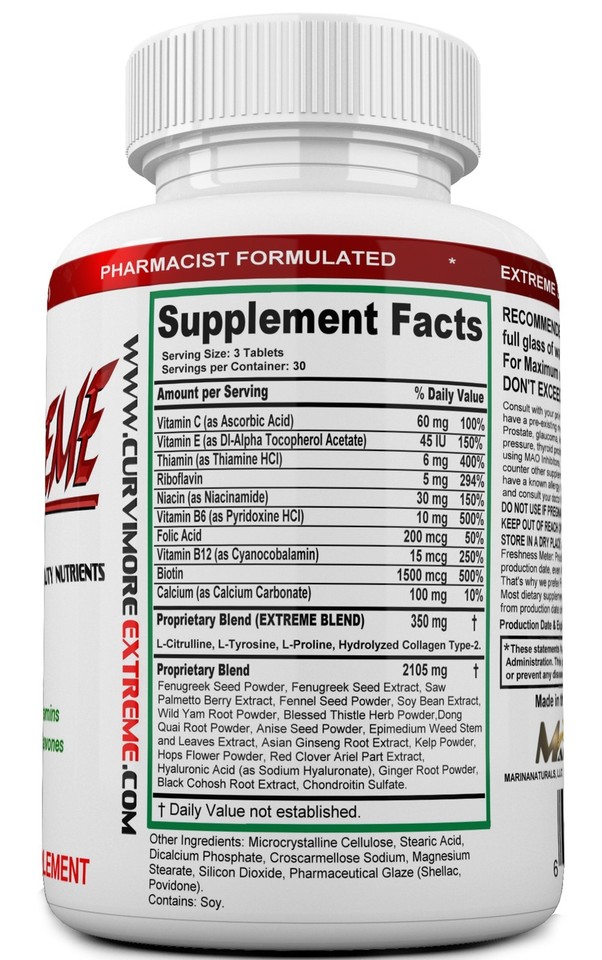 CURVIMORE EXTREME Butt, Bust & Lips Enlargement Pills. Skin Tightening ...