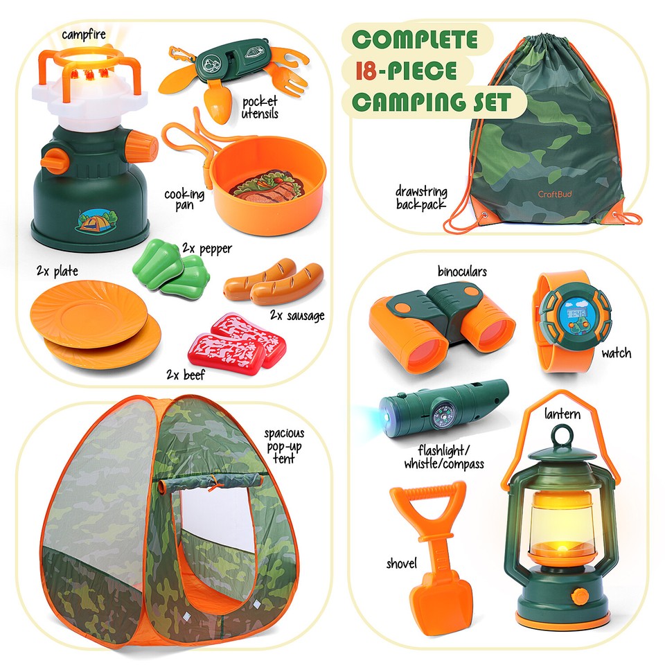 Kids Camping kit with Pop-up Tent for Indoor Outdoor Pretend Play Toy ...