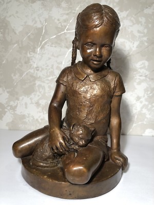 Vintage Bronze Sculpture by Charles Parks Girl with Cat 1974 Signed 8. ...