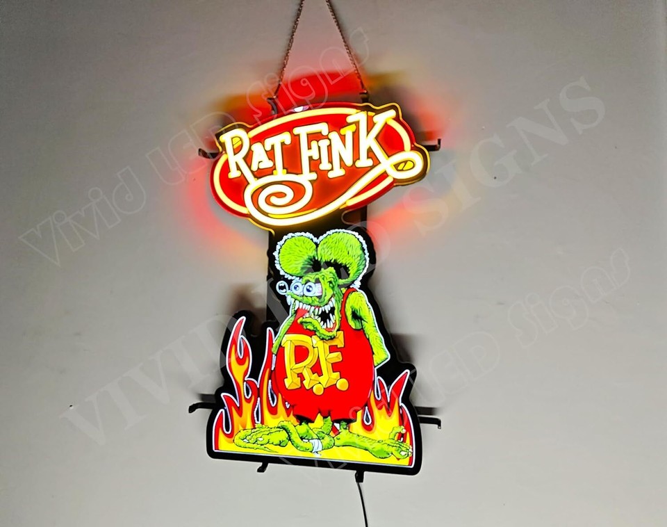 Rat Fink RF Hot Rod Garage 24"x16" Vivid LED Neon Sign Light Lamp With ...