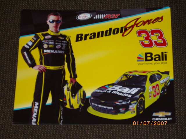 2017 BRANDON JONES #33 BALI BLINDS & SHADES NASCAR POSTCARD | eBay