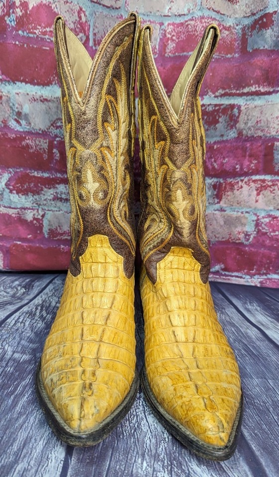BOTAS AGUILA REAL Cowboy Western Caiman Crocodile Boots Two-Tone Mens 8 ...