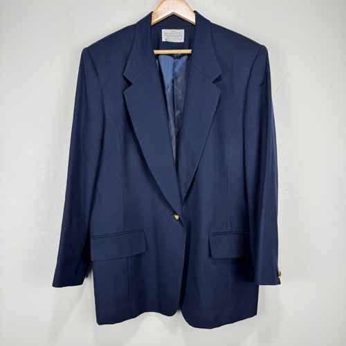 Miss Pendleton Blazer Sport Coat Jacket Women Size 16 Navy Gold Button ...