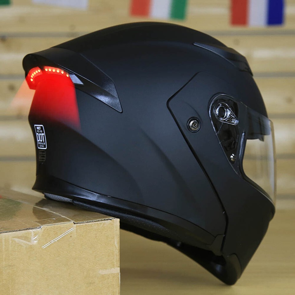 New LED Light Helmet Flip Up Full Face Dual Visor Racing DOT Motorcycle ...