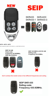 SEIP Garage Door Remote Control HAND SET KEY FOB TS75 TS100 TM50 TM60 ...