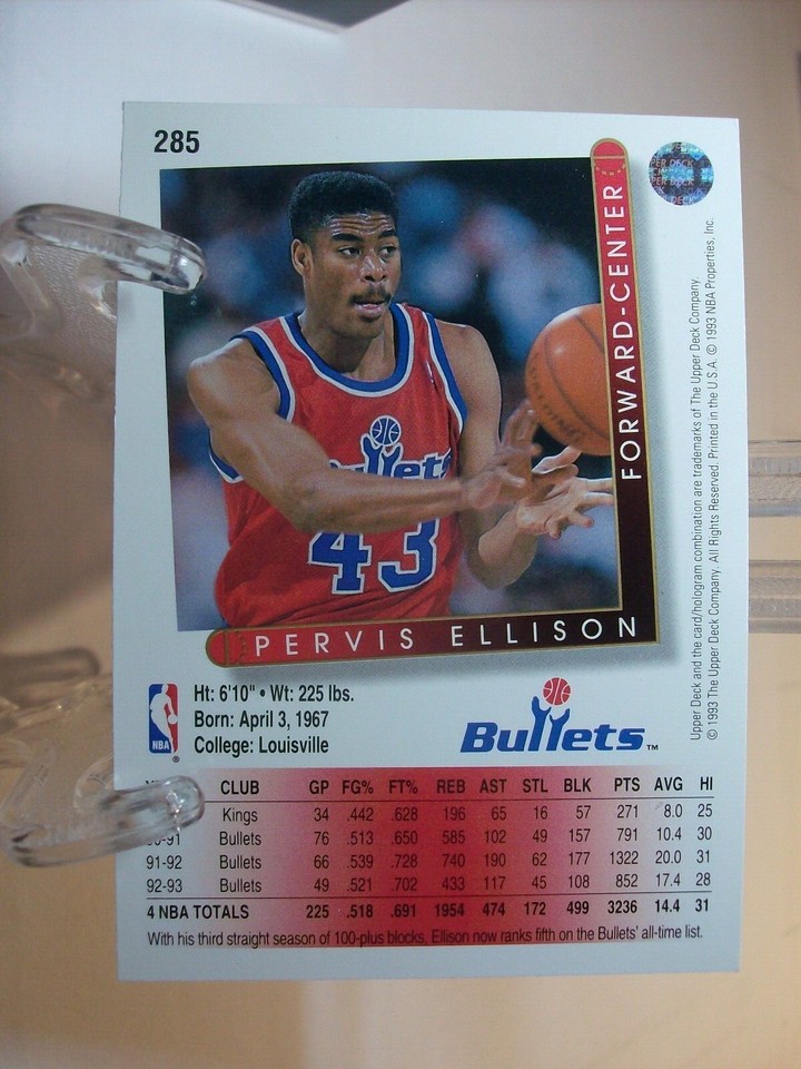 1993-94 Upper Deck Basketball #285 - Pervis Ellison - Washington ...