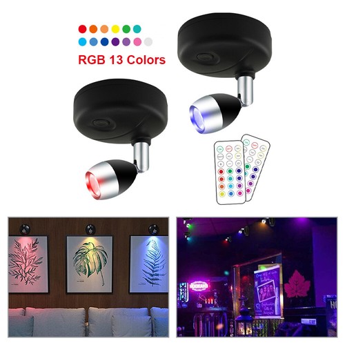 2× RGB LED Battery Operated Downlight Wall Mounted SpotLight W/ Remote ...