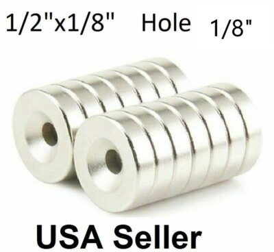 25 100 Strong Countersunk Ring Magnet 1/2"x1/8" Rare Earth Neodymium 1/ ...