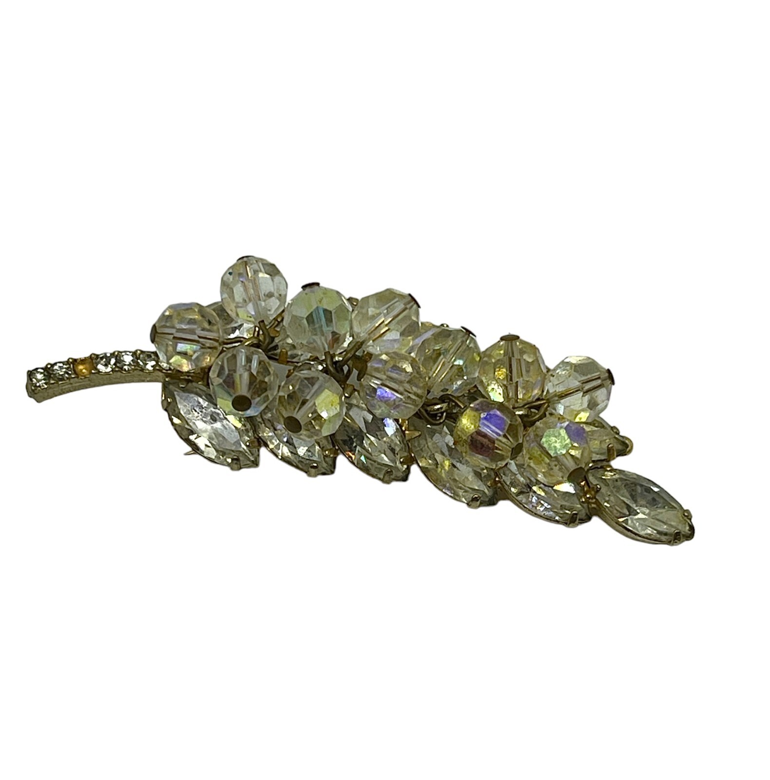 Vintage Beautiful Broach Pin Clear Rhinestones & Bead… - Gem