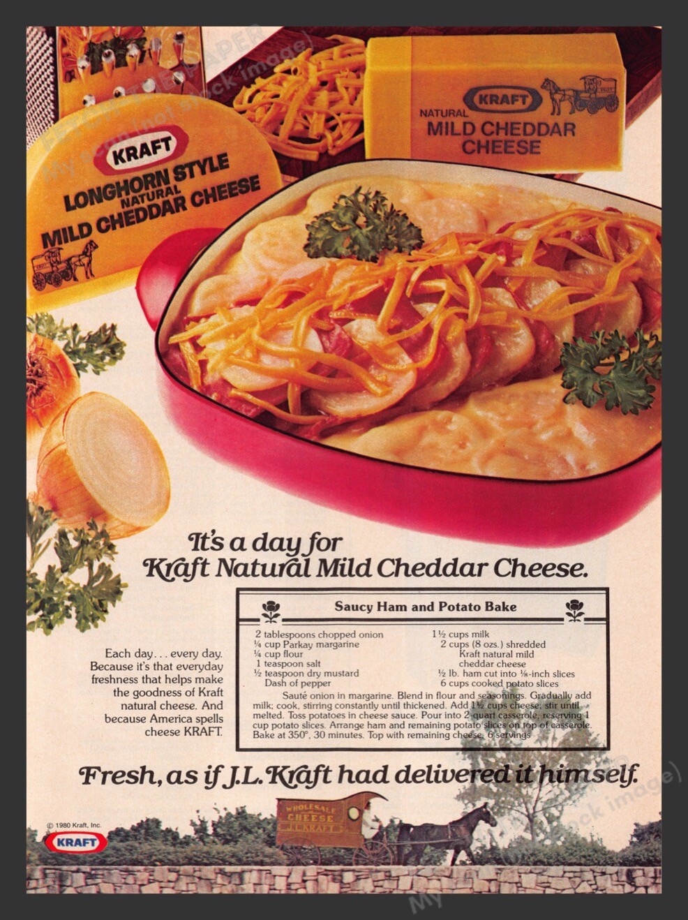 Kraft Longhorn Style Cheese "Saucy Ham and Potato Bake" Recipe 1980s ...