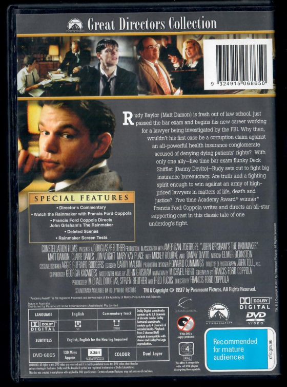 The Rainmaker (DVD, 1997) | eBay