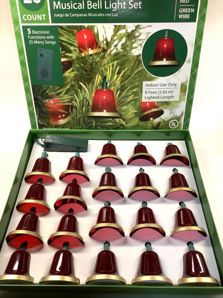 Holiday Time 8 ft 20 Musical Red Bell Light Set 25 Songs 8 Functions ...
