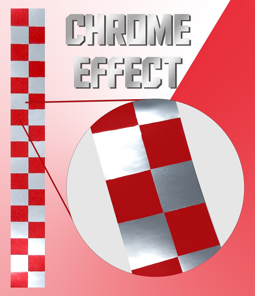 Red-Chrome Checkered Adhesive Stripes For Car 2 X 33 Cm | eBay