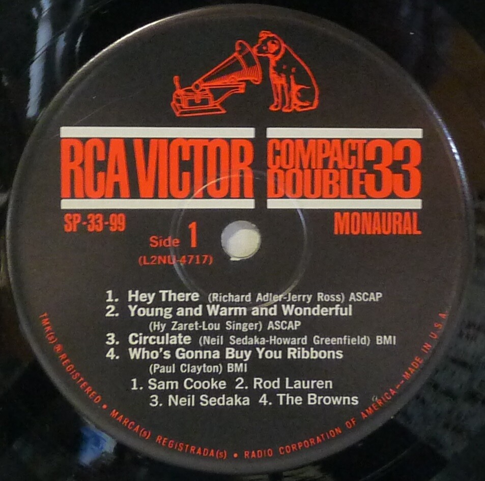 "SAM COOKE NEIL SEDAKA THE BROWNS" RCA VICTOR COMPACT 33 RPM SPS-33-99 ...