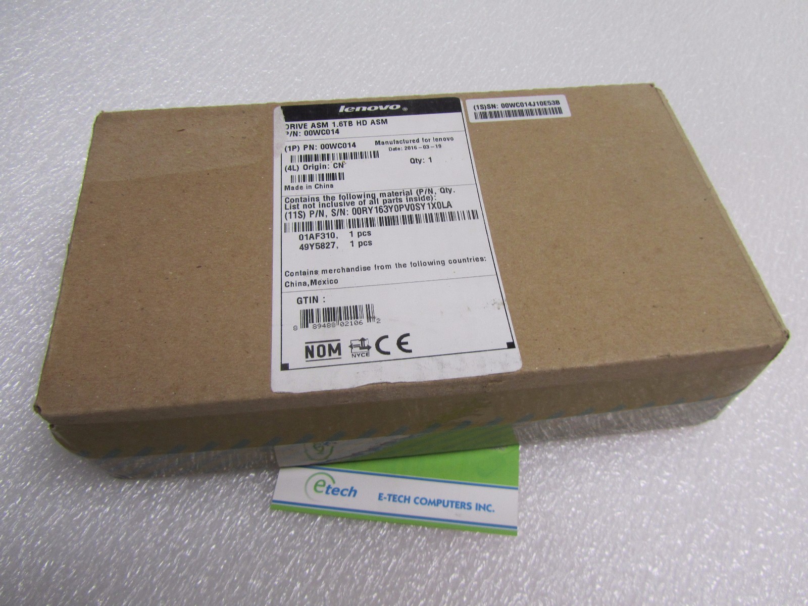 00WC014 – IBM 1.6TB 12Gb SAS 2.5” SSD for V3700, FRU 00RX930, PN ...