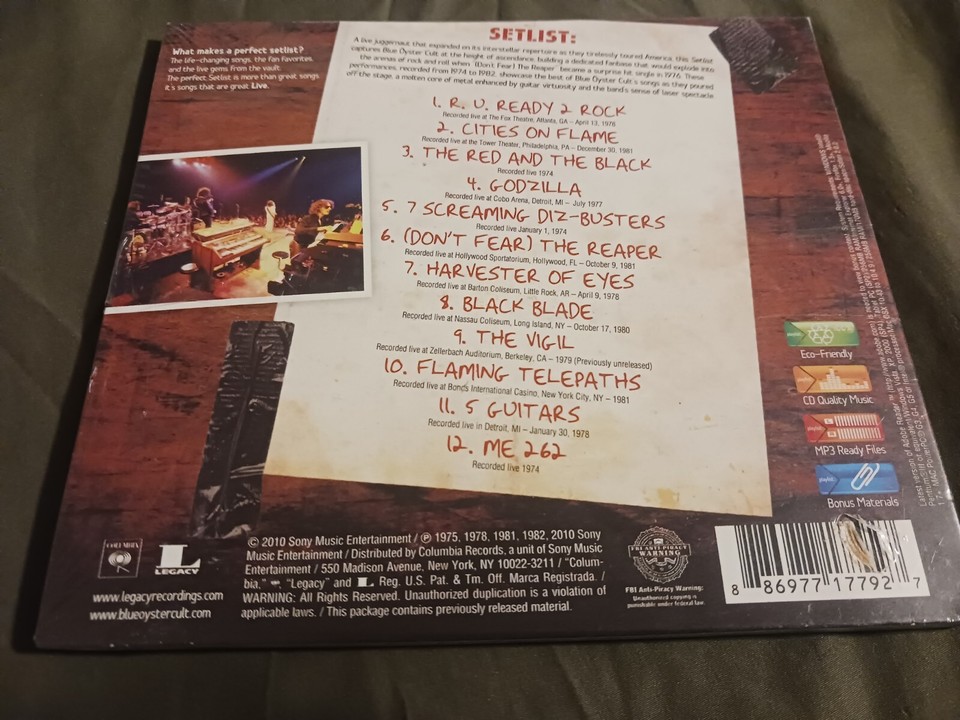 BLUE OYSTER CULT Setlist: The Very Best of Blue Oyster Cult LIVE! (CD ...