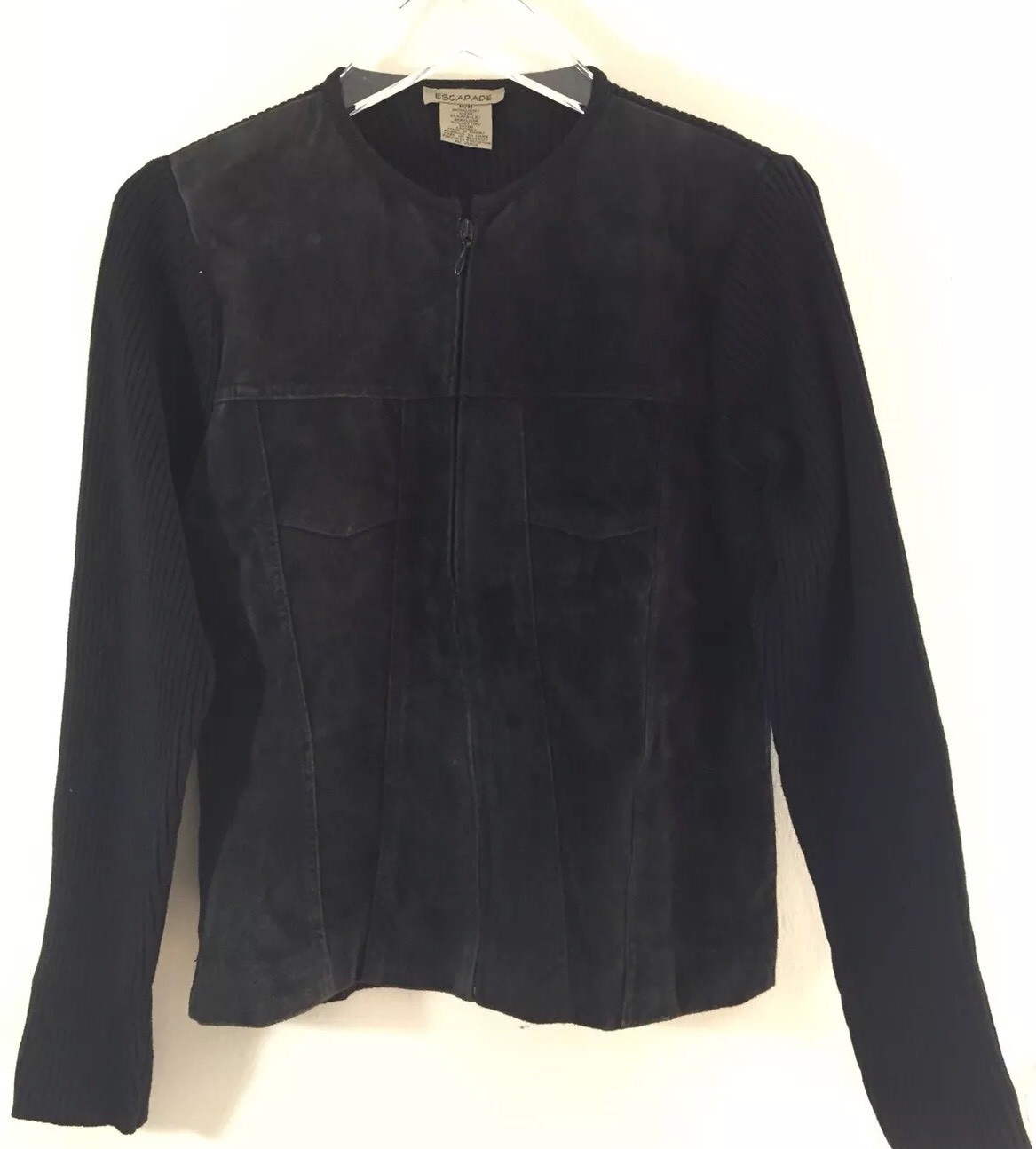 Escapade Women Suede Jacket Ribbed Sweater Black Medi… - Gem