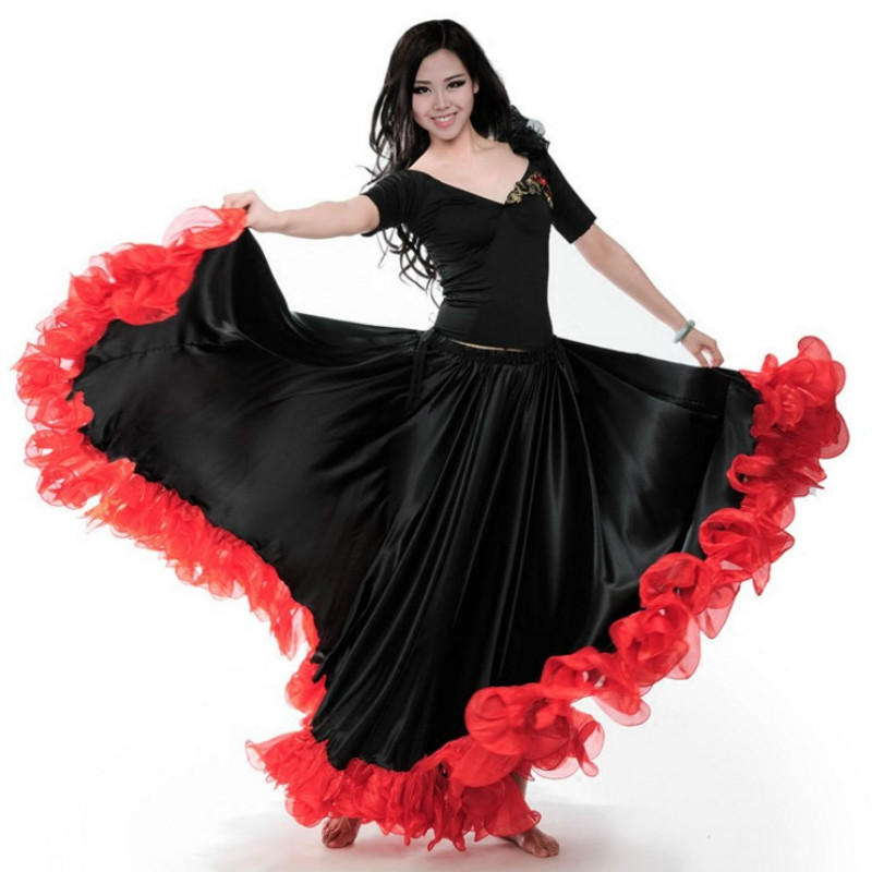 Spanish Flamenco Modern Dance Swing Skirt Ruffle Elastic Waist Ballroom ...