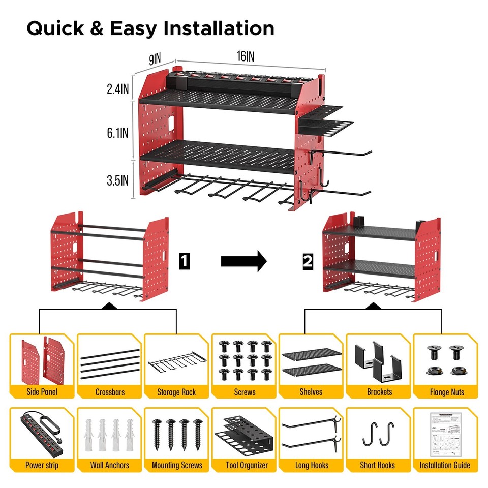 Power Tool Storage Organizer with Electrical Outlet, 200 lb. Capacity ...