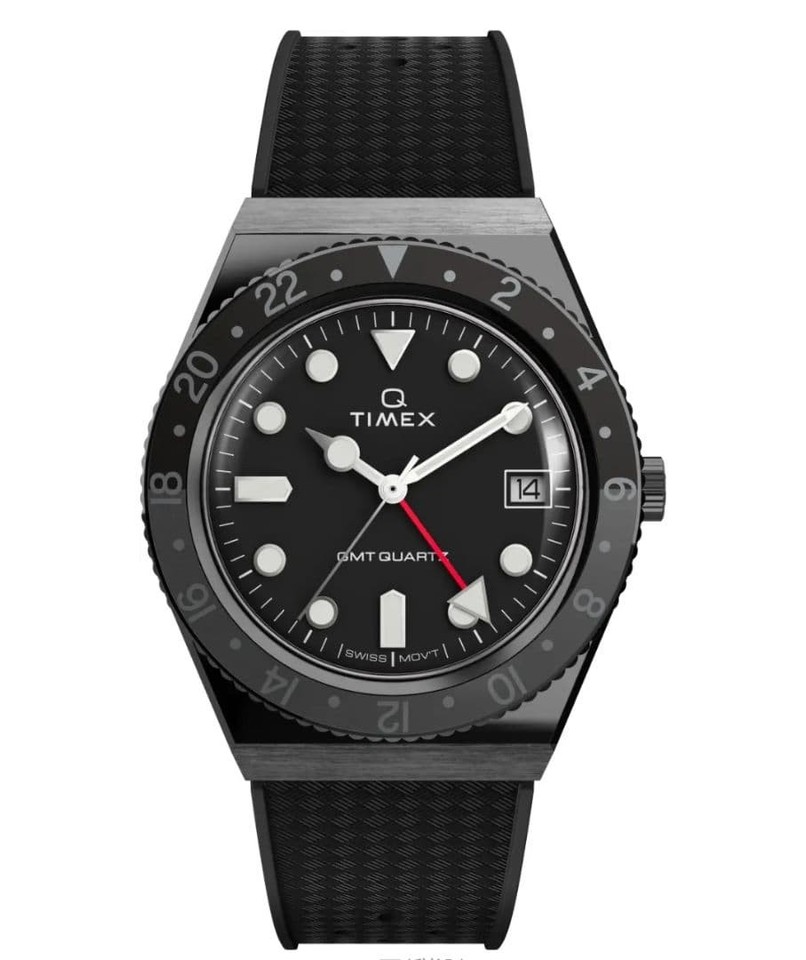 Timex Q GMT Watch Black Dial 38mm Stainless Steel Quartz Water-Resist ...