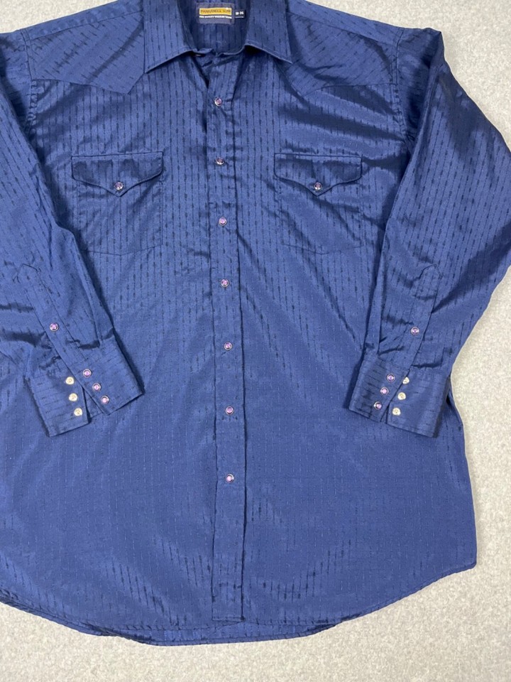 Panhandle Slim Shirt Mens XL Blue Long Sleeve Western Pearl Snap Cowboy ...