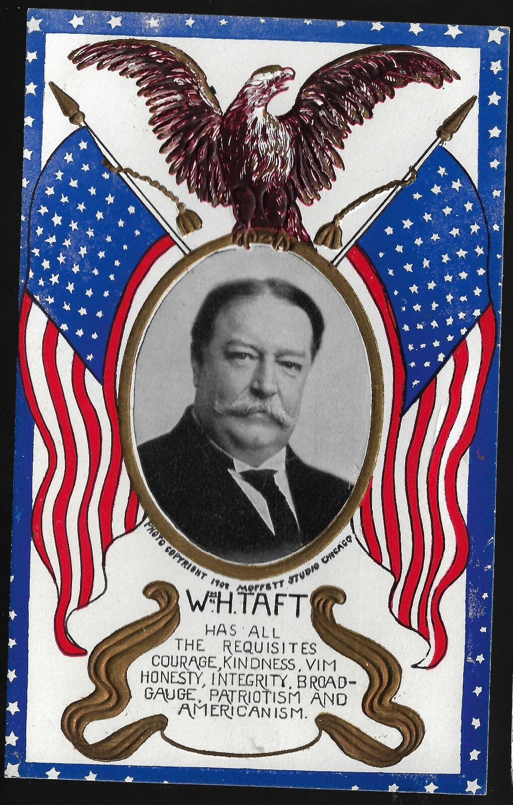1908 Pretty William H Taft Presidential Campaign Postcard W/Promo Flags ...