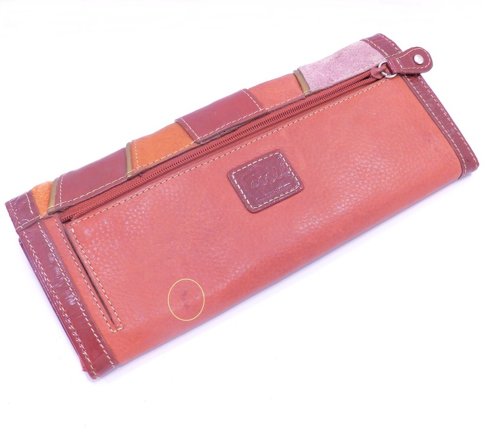 FOSSIL Red Suede Leather Buckle Accent Wallet Credit Card Clutch | eBay