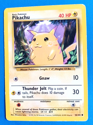 POKEMON BASE SET PIKACHU #58/102 UNLIMITED COMMON LIGHT PLAY | eBay