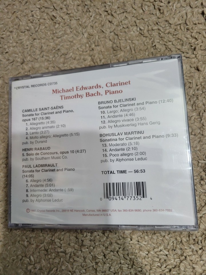Michael Edwards Clarinet Timothy Bach Piano CD - NEW - Sealed ...