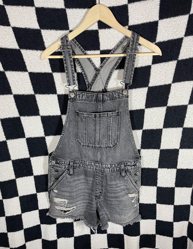 Abercrombie & Fitch Washed Black Denim Cut Off Overalls Shorts Size ...