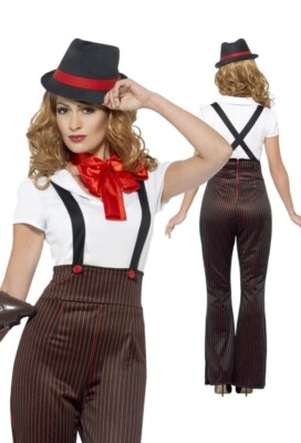 Ladies Glam Gangster Costume 1920s Mob Mafia Boss Womens Fancy Dress ...
