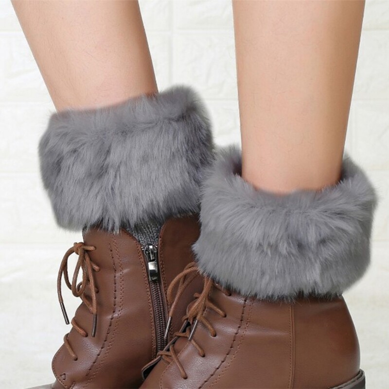 Women Crochet Faux Trim Leg Warmers Short Furry Fuzzy Leg Cuffs Foot ...