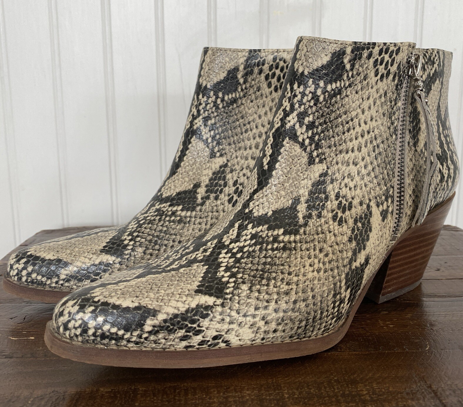 Sam Edelman Snakeskin Bootie Walden Western Leather Boots Block Heel ...