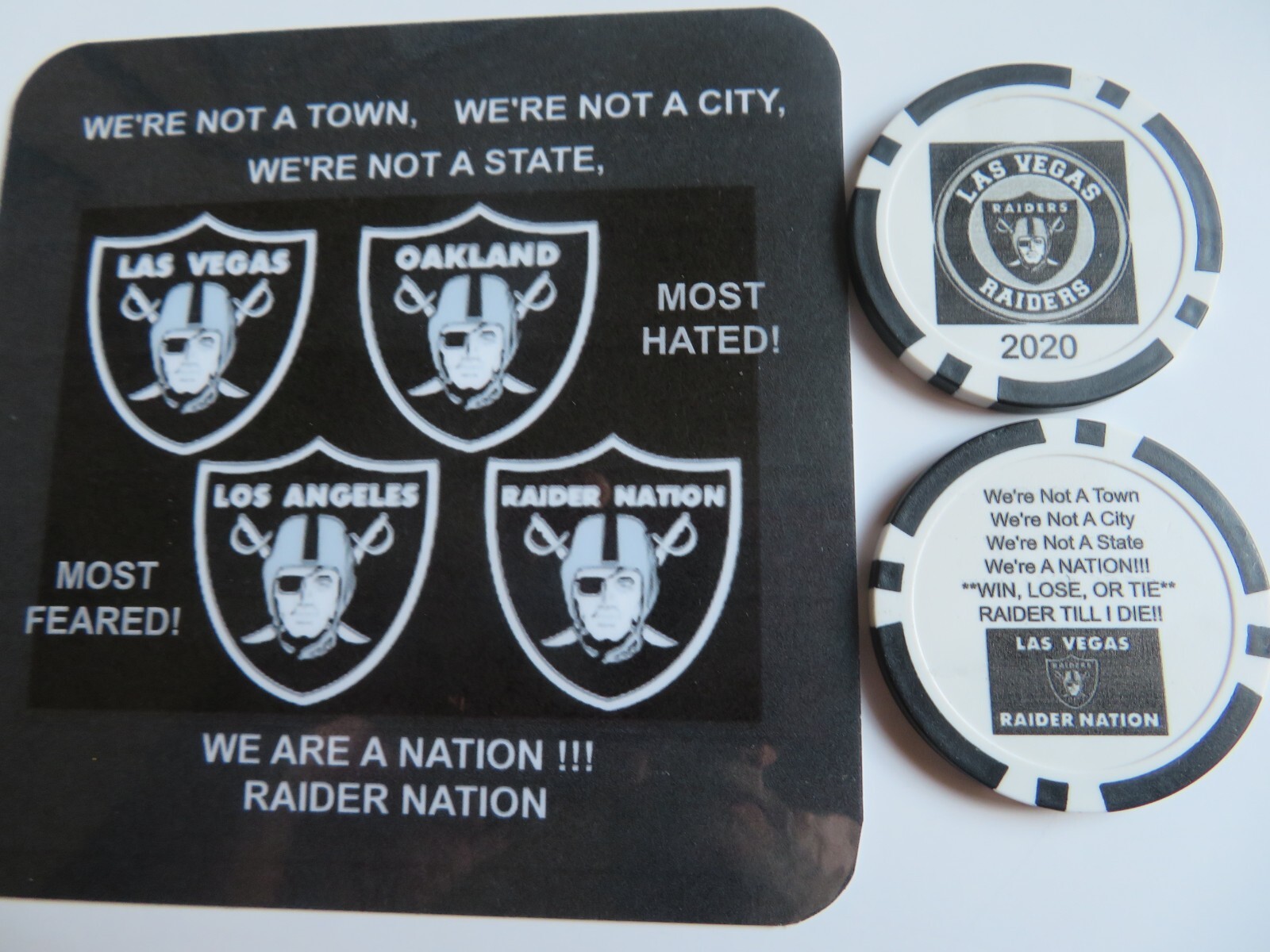 LAS VEGAS RAIDERS NFL, "RAIDER NATION" MAGNET AND POKER CHIP, GOLF ...