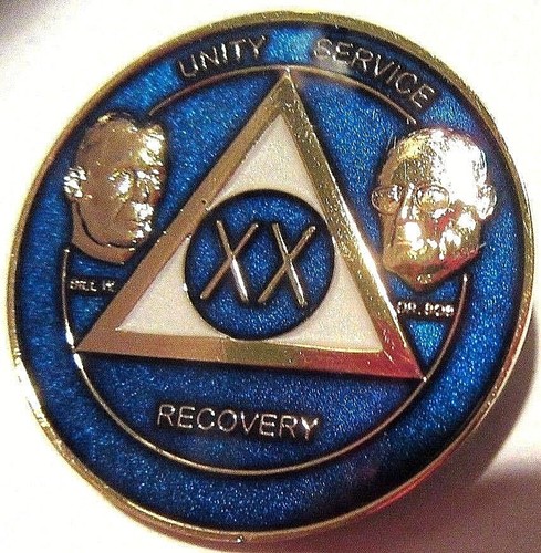 Alcoholics Anonymous 20 Year Blue Founders Medallion Bill Bob Coin ...