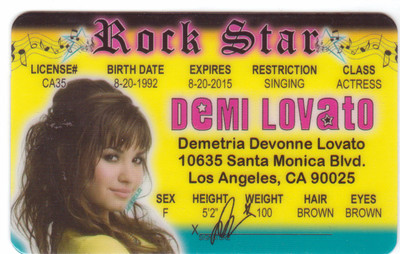 DEMI LOVATO Los Angeles California CA novelty id card Drivers License ...